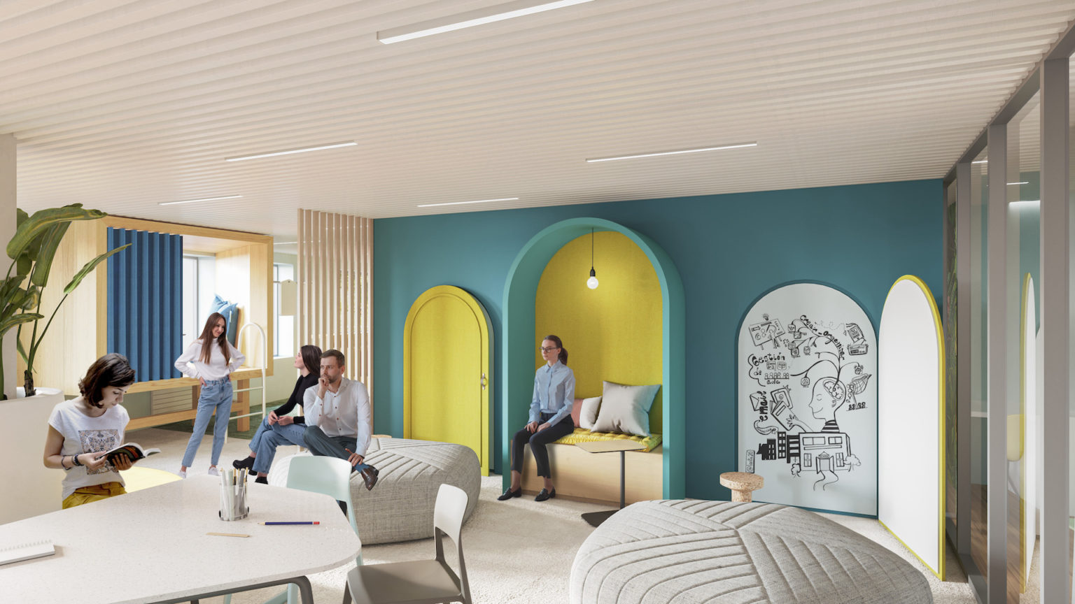 Coworking interior design 3D rendering project - Twodesigners | nofuss