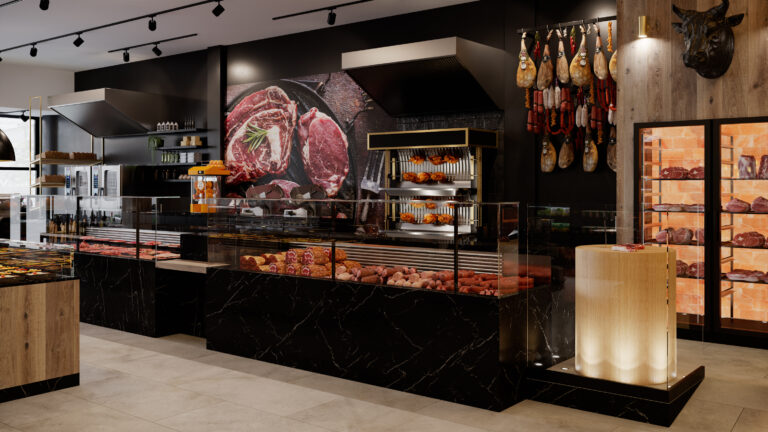 Retail 3D rendering project of a meat & seafood grill restaurant