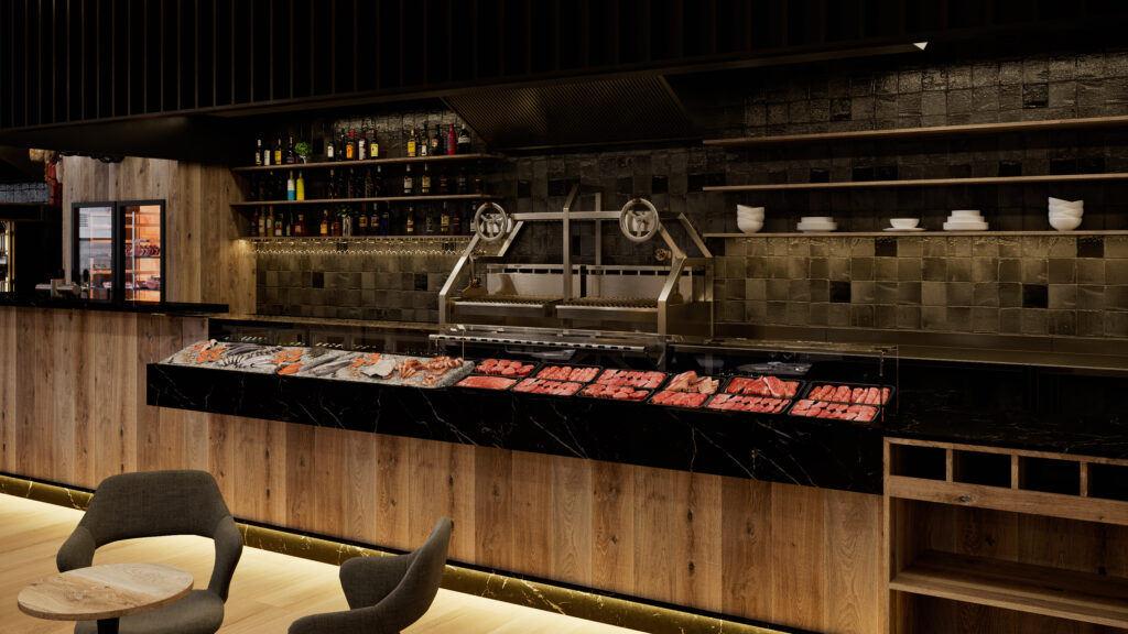 Retail 3D rendering project of a meat & seafood grill restaurant