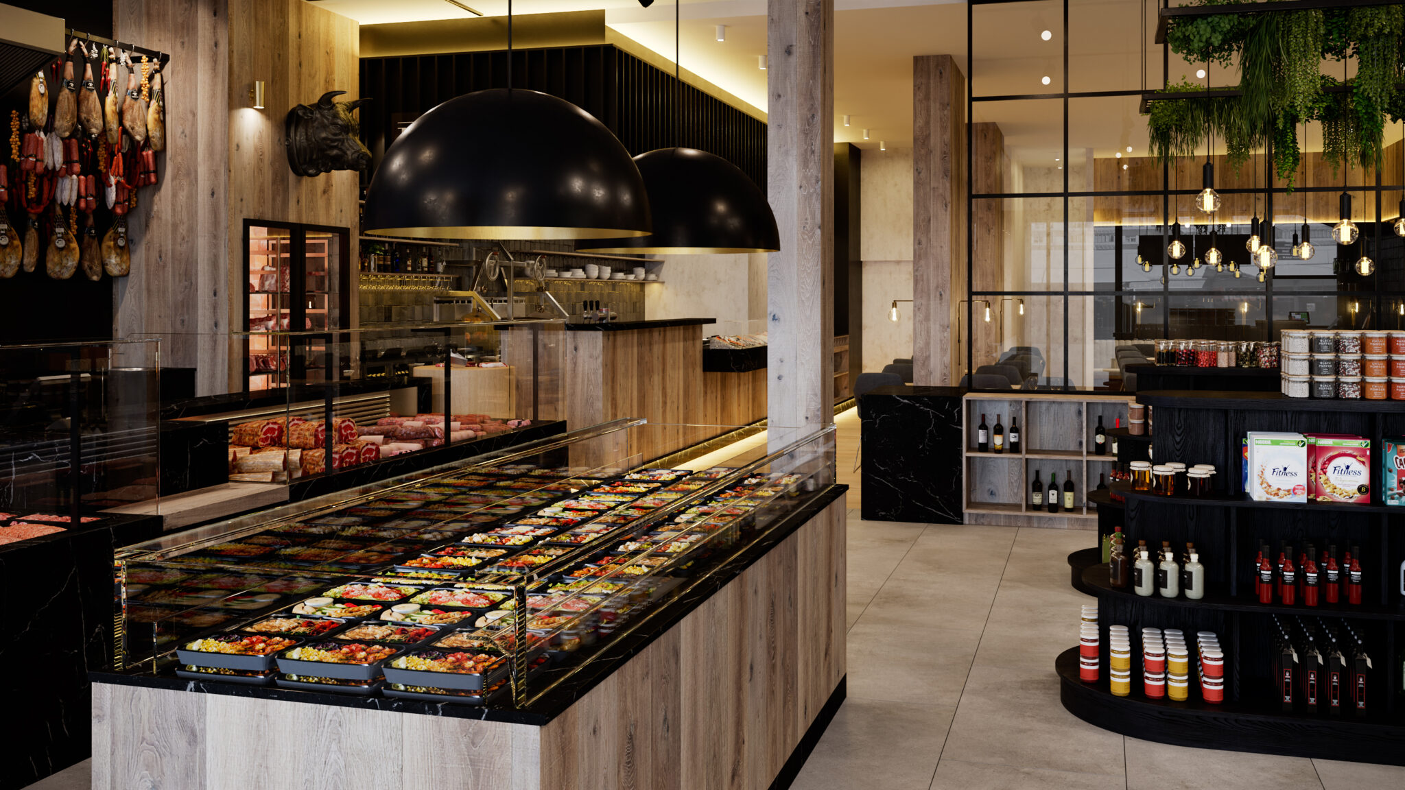 Retail 3D rendering project of a meat & seafood grill restaurant